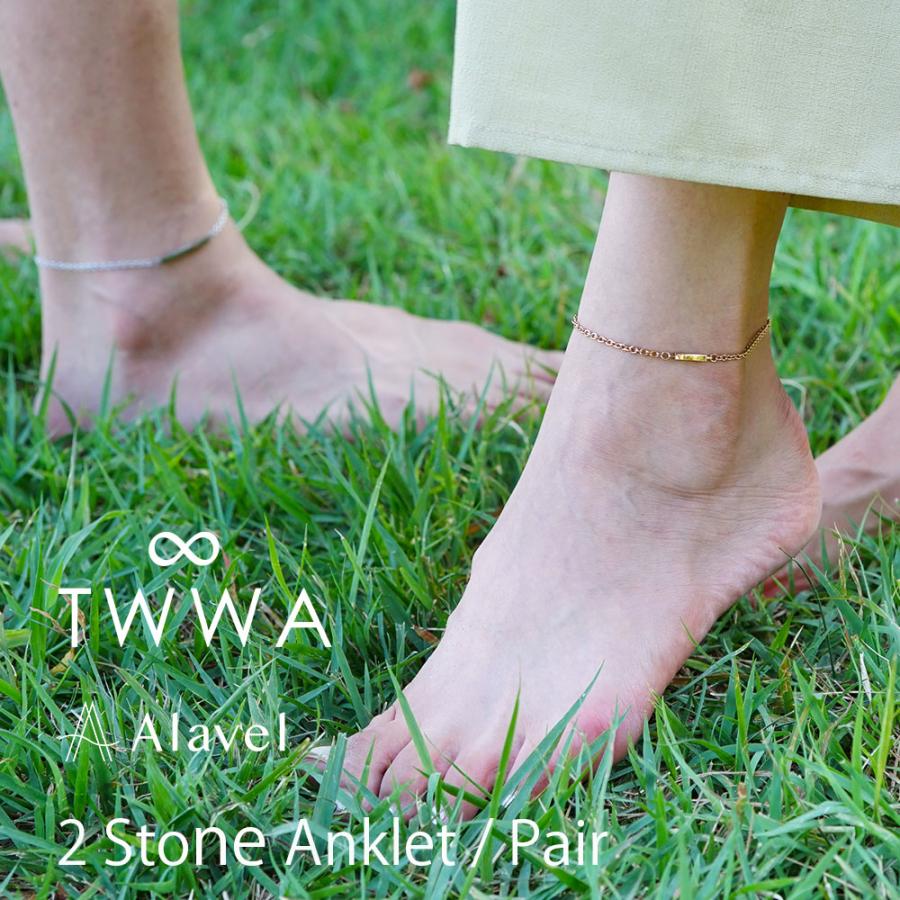 チェーン アンクレット つけっぱなしok インフィニティ 2ストーン 誕生石 レディース メンズ 名入れ 刻印 刻印無料 お揃い Infinity ペア販売 TWWA Alavel ...