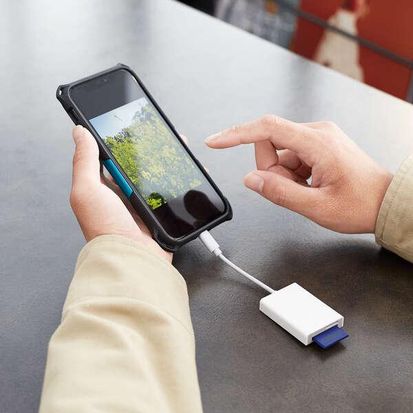 ELECOM エレコム ELECOM カードリーダー Lightning SD+microSD対応 Type-C変換アダプタ付属 7cm MR-LC201WH Lightningコネクタ ...