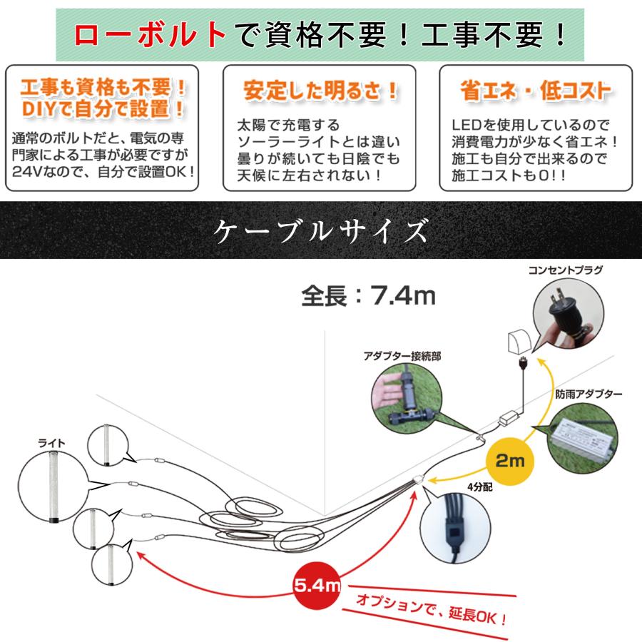 4本 ガーデンライト コンセント式 4個 ガラス ポール 30cm 7m 400lm 工事不要 防水 100v 明るい 円柱 スタンド 支柱 屋外 ローボルト 常夜灯 でんらい : gp004 ...
