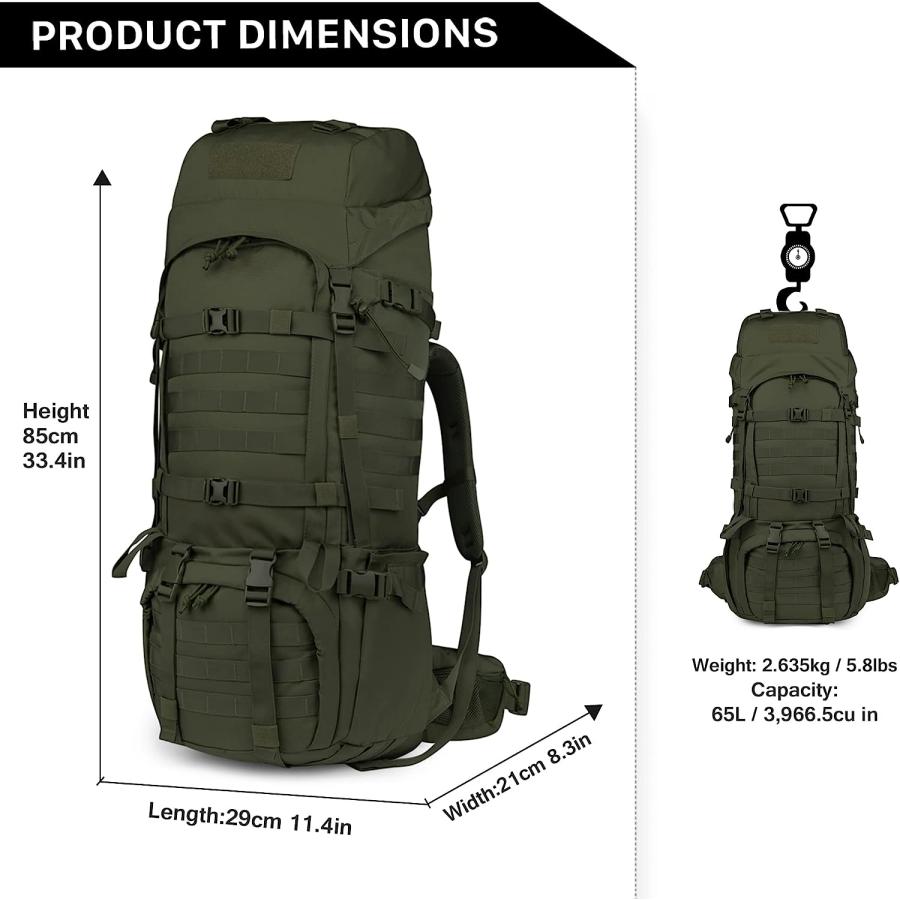Mardingtop 65L Molle Hiking Internal Frame Backpacks with Rain Cover ...