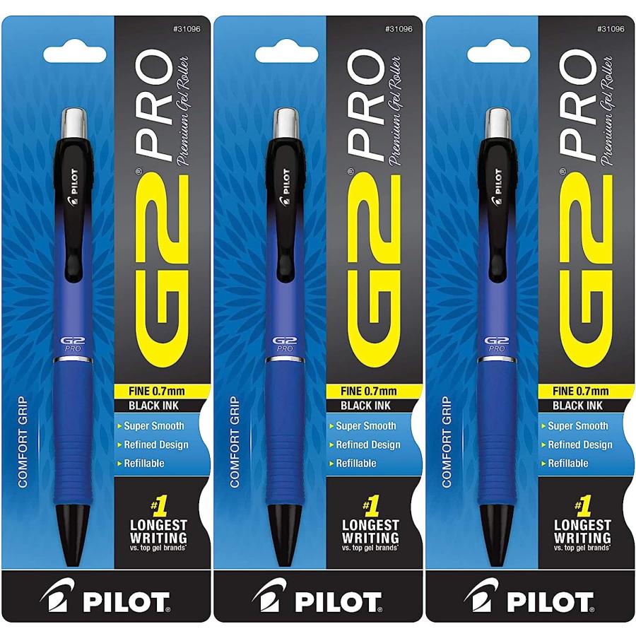 PILOT G2 Pro 詰め替え可能&格納式ボールペン ゲルペン 細字 ブルーバレル ブラックインク 1本 - 3本パック 並行輸入品 ...