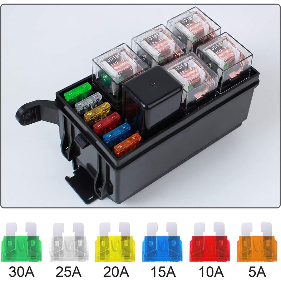 Automobile six-way relay fuse box with transparent 4PIN 12V 40A relay ...