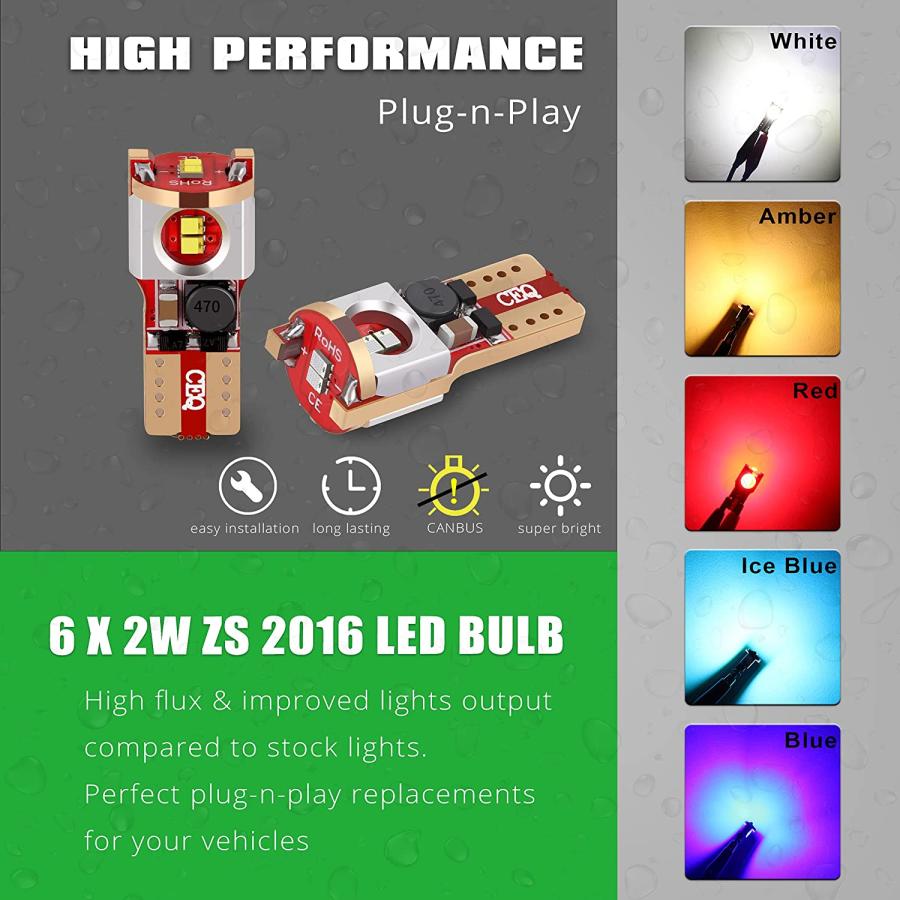 Car-EyeQ T10 Base 168 194 LED Bulbs W5W 2825 175 194B 10000K Blue ...
