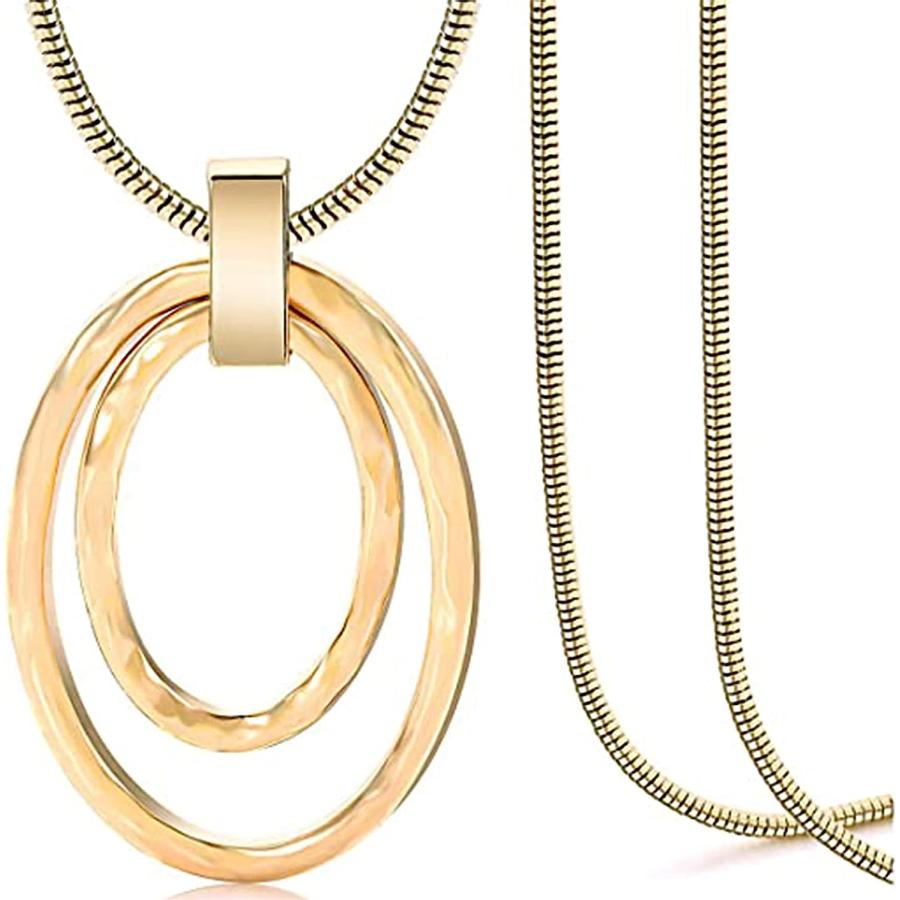 DFGDSF Ladies Stylish Simple Long Sweater Chain Double Ring Pendant ...