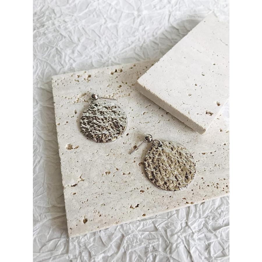 JustMoMoMin ハンマーラウンドディスク ダングルイヤリング ポリッシュド サークル ドロップ イヤリング レディース ガールズ ジュエリー 金属 宝石なし ...