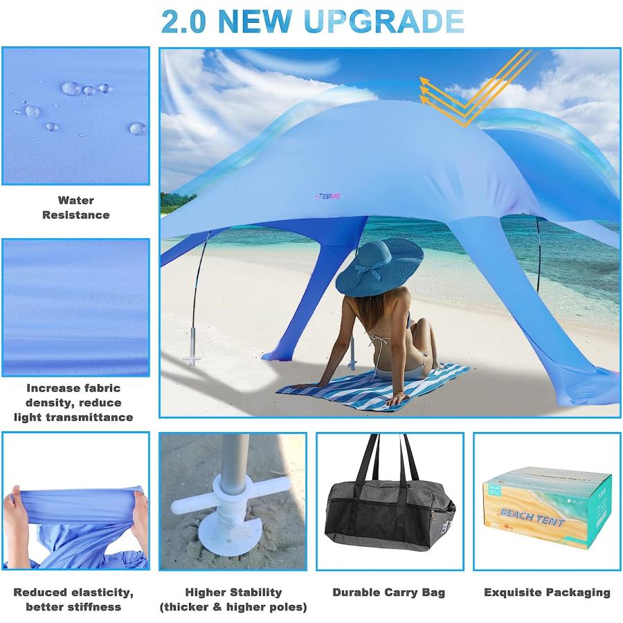 TESALATE Adjustable Thicken 4 Aluminum Poles 6 Anchors Portable Beach ...