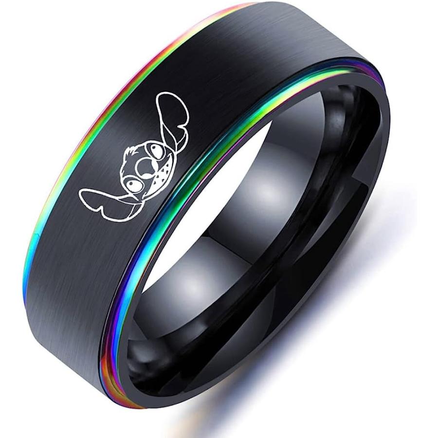 【並行輸入品】VOZSTORE Stitch Ring Accessories 8Mm Cute Stainless Steel Fin ...