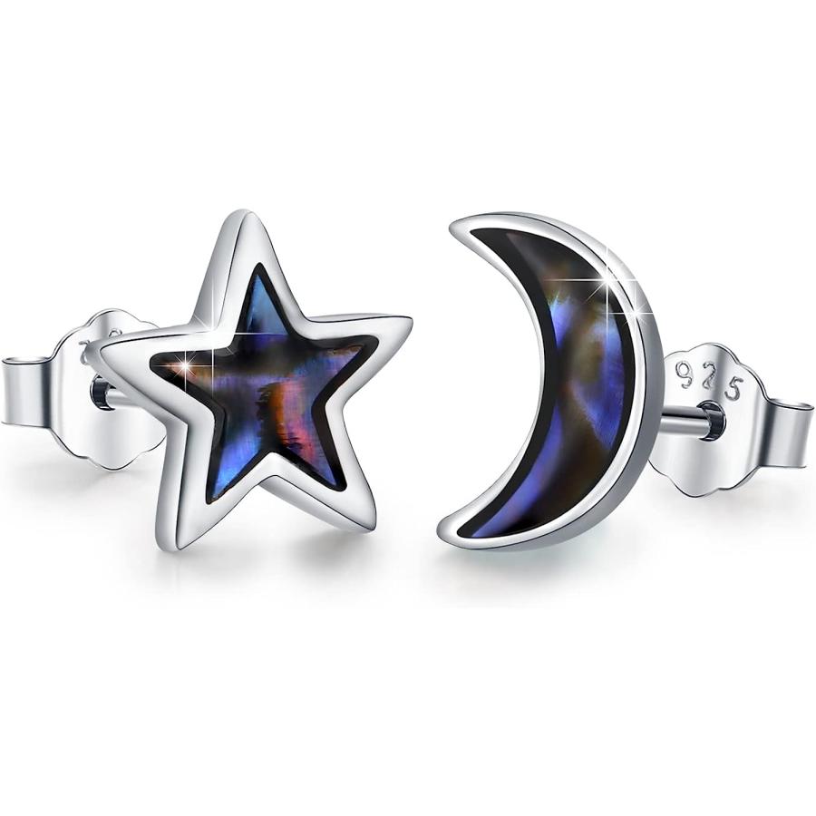 【並行輸入品】AOVEAO Moon and Star Earrings 925 Sterling Silver Abalone Shell ...