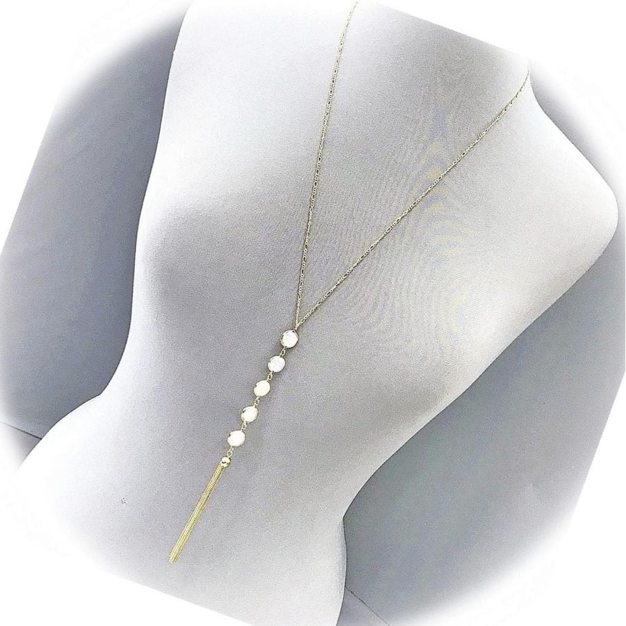 Accessory Long Simple Dainty Gold Color Chain Flat Fresh Water Pearl ...