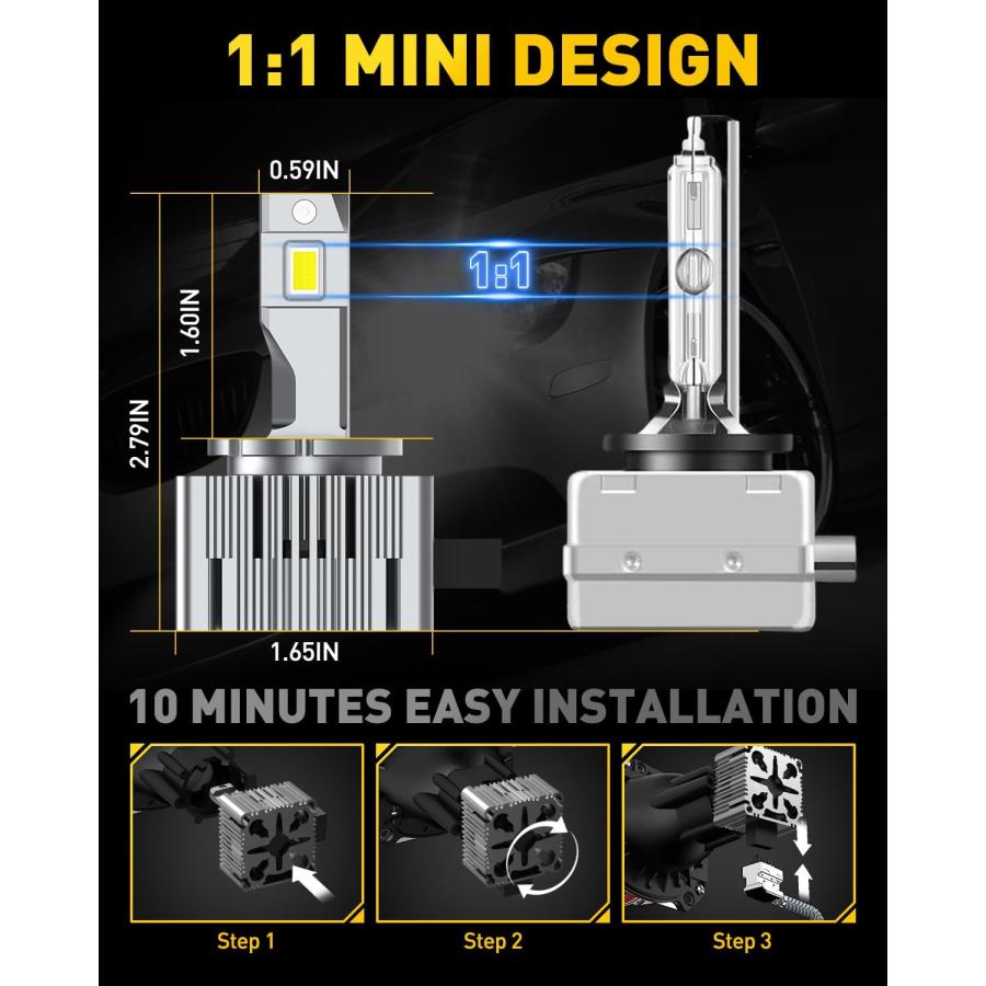 AUXITO D3S D3R LED Bulbs 24000Lumens 120W 6000K White 500% Brightness Xenon HID Replacement ...