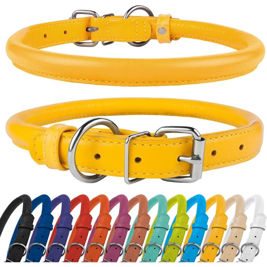 CollarDirect Rolled Leather Dog Collar Soft Padded Round Puppy Handmade ...