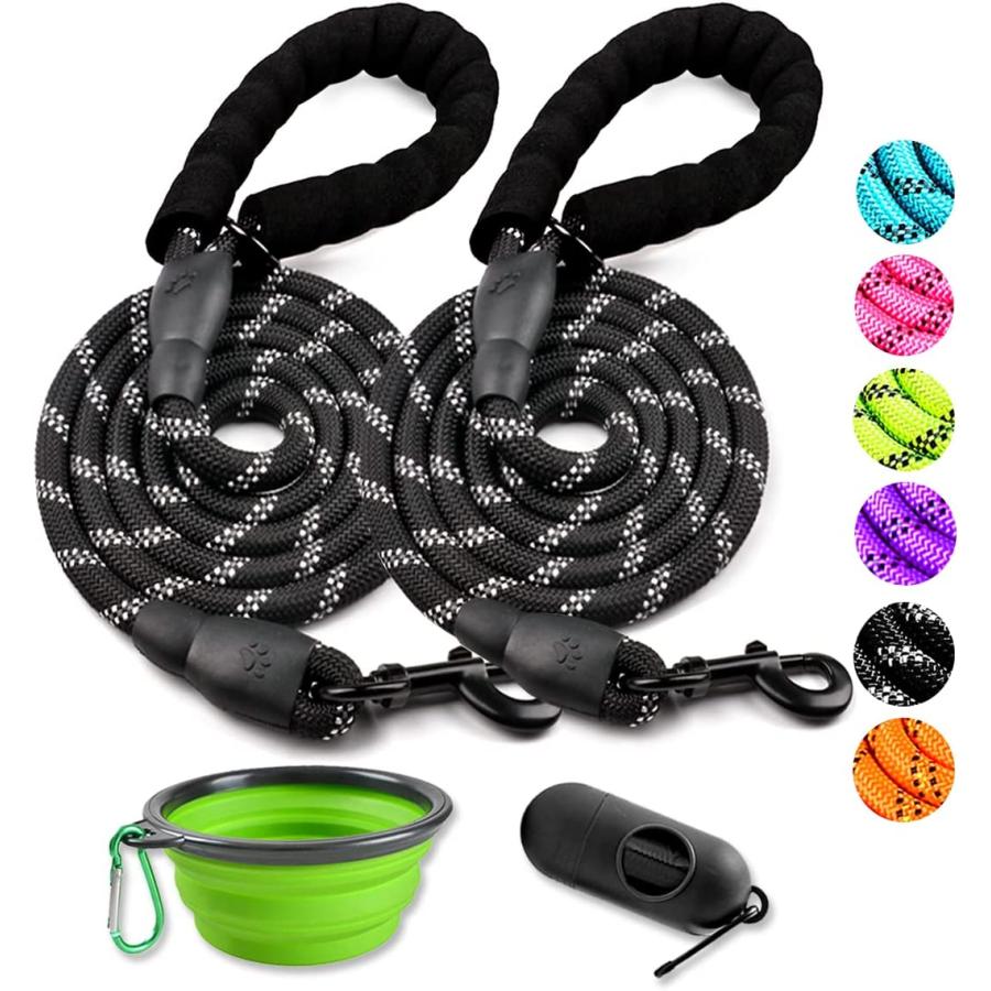 COOYOO 2 Pack Dog Leash 2/5/6 FT Heavy Duty - Comfortable Padded Handle ...