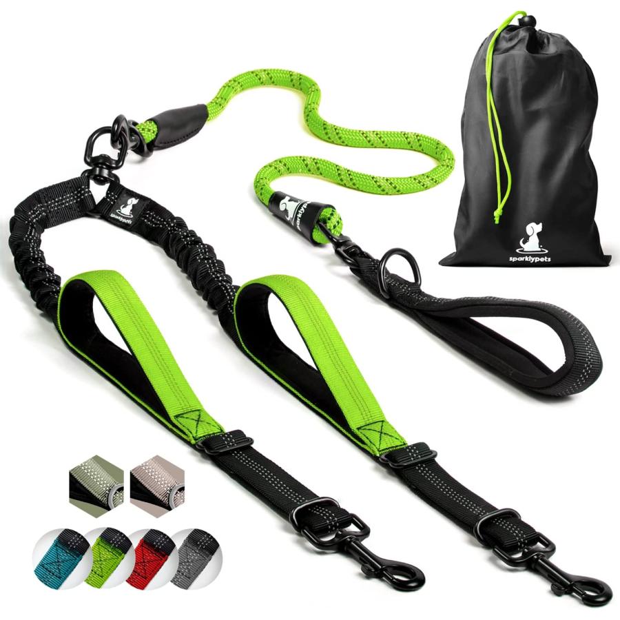 SparklyPets Double Dog Leash for 2 Dogs Rope Bungee Dual Leash for ...
