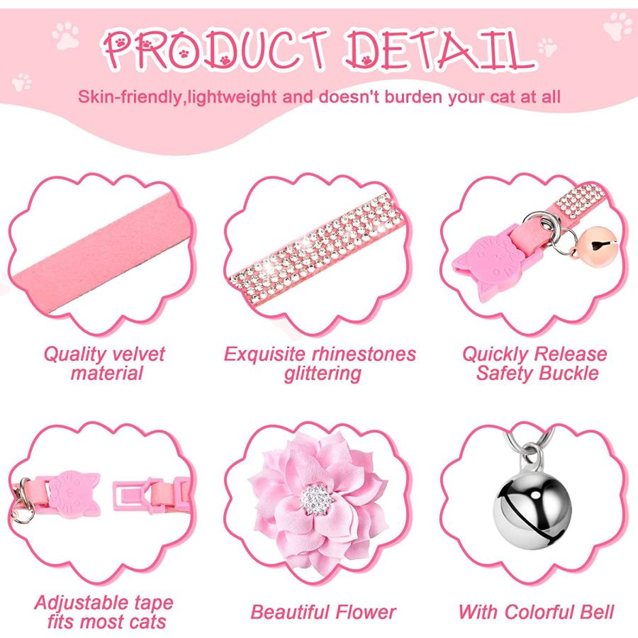 3 Pcs Rhinestone Cat Collars for Girl Cats Bling Kitten and Flower ...