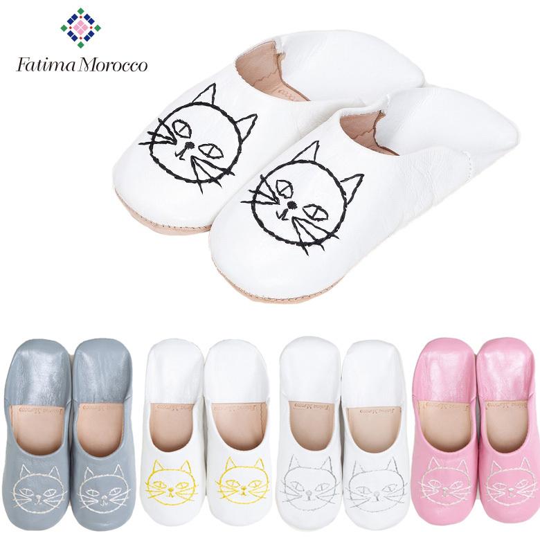 猫刺繍 バブーシュ レディース モロッコ サンダル スリッパ ルームシューズ :fm-babouche-cat:Designers&labo ...