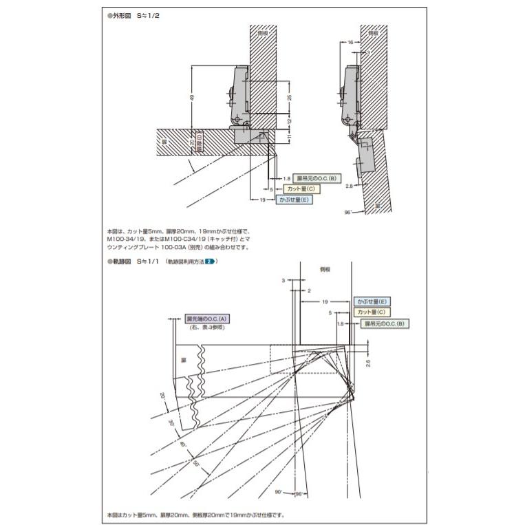 SUGATSUNE スガツネ工業 スライド丁番 軽量扉用 M100 キャッチ付 160-073-460 M100-C34/19 | LAMP 家具金物 建具 部品 パーツ 金具 金物 丁番 ...