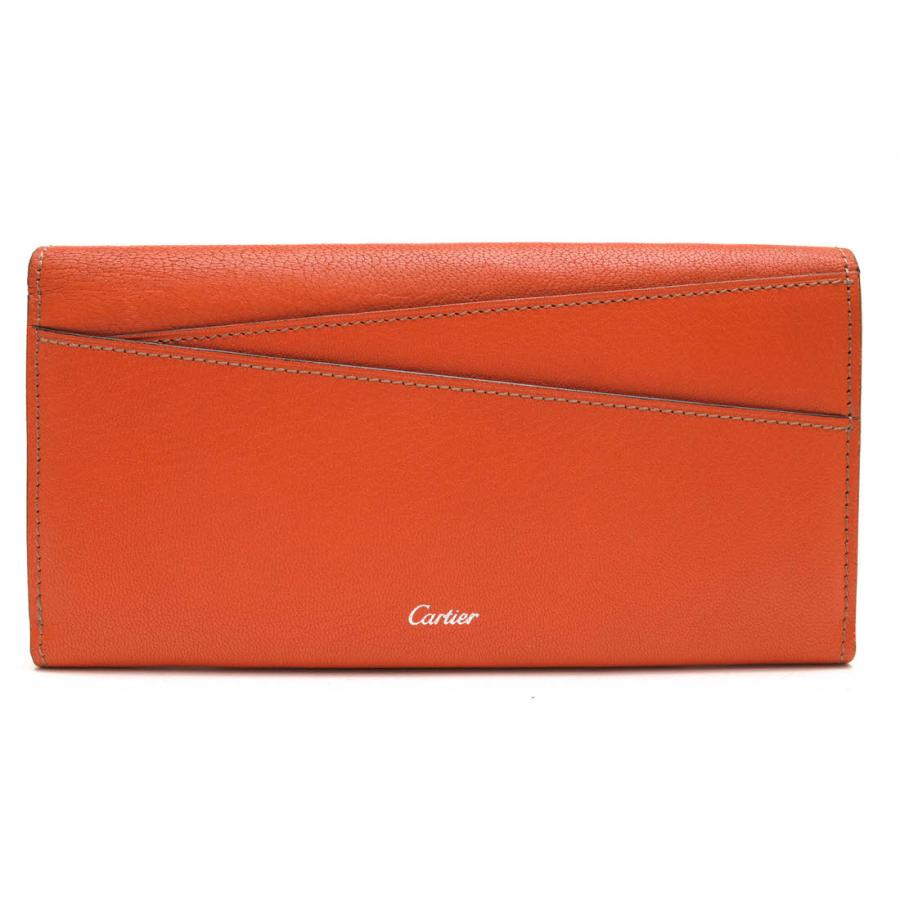 ○カルティエ Cartier 牛革 カーフ 長財布 L3001312 Les Must Tangerine レ マスト ビスモチーフ 小銭入れあり レディース 【中古  中古 Cartier（カルティエ） 長財布 L3001312 Les Must Tangerine レ マスト