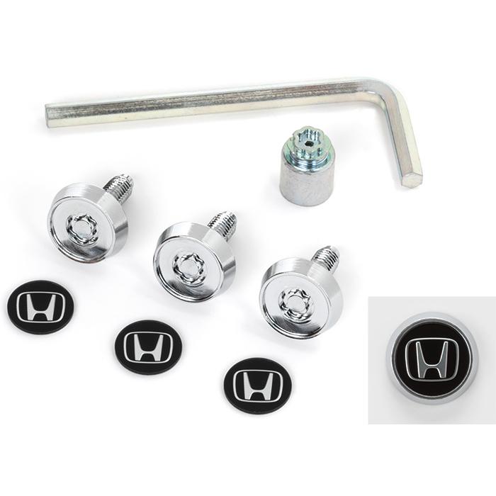 HONDA ホンダ 純正 ライセンスフレーム＋ナンバープレートロックボルト ロゴステッカー付 ダーククロームメッキタイプ 08Z01-PS5-001G | シビック タイプR FL5 ...