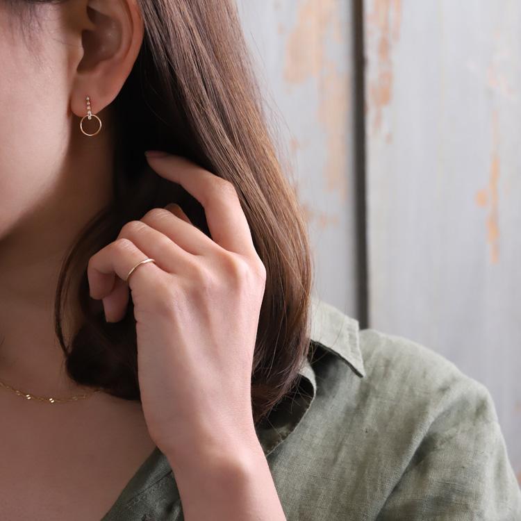 DEVAS 4月土日限定 5%クーポン 18金 ピアス k18 18金ピアス 18k サークル ダイヤモンド バー 0.1ct k18ピアス レディース ピアス18金 両耳 セット ...