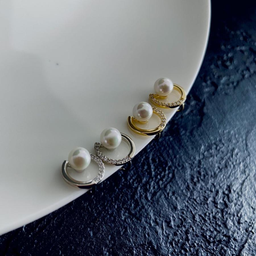 K14GP クライス パール ピアス / イヤリング silver925ポスト ノンホールピアス キュービックジルコニア ラウンド シリコン アレルギー : LuneJewelry - 通販 ...