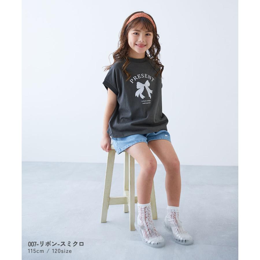 devirock（デビロック） Tシャツ トップス 綿100％ デビラボ ガールズ フレンチラグラン プリント半袖Tシャツ キッズ 子供服 女の子 devirock 25ss_ガールズトレンド ...