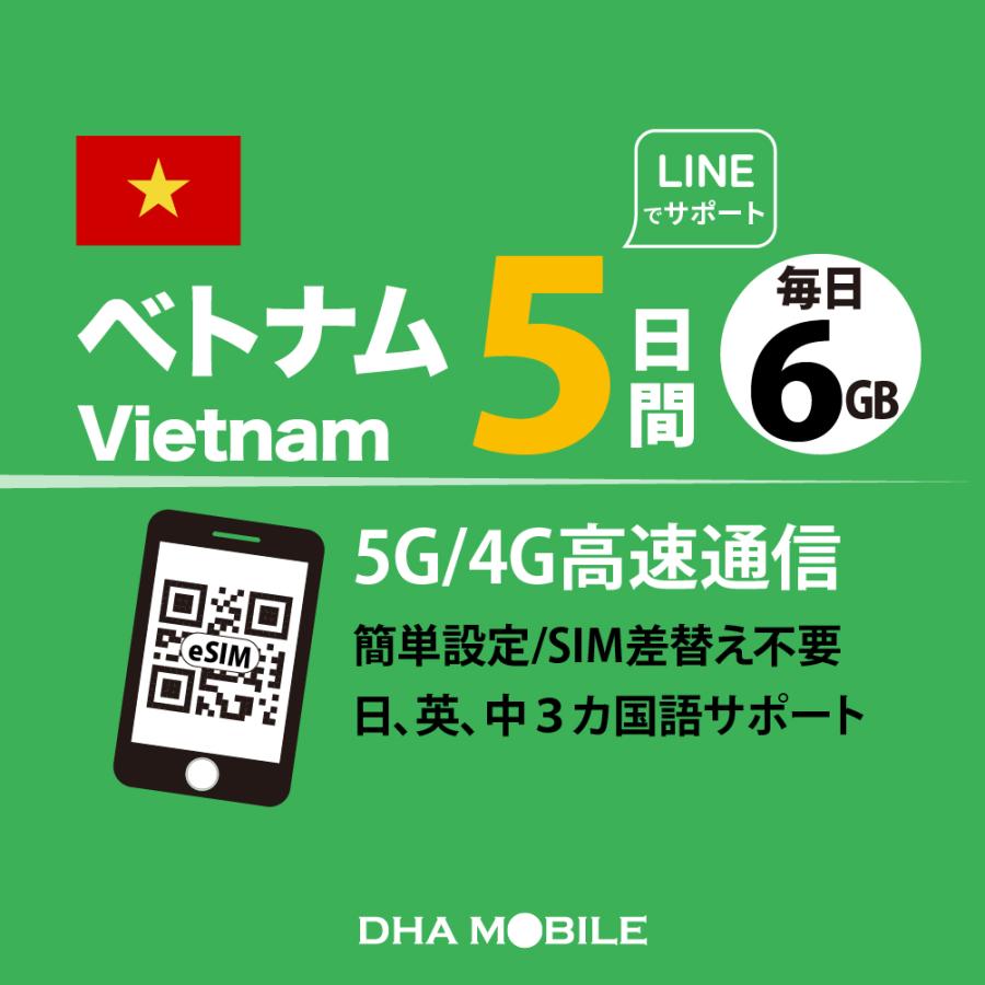【メール送付】ベトナム eSIM 5日間 毎日6GB プリペイドsim Mobifone 4G/LTE回線 データ通信専用 esim対応simフリー端末のみ対応 : DHA direct ...