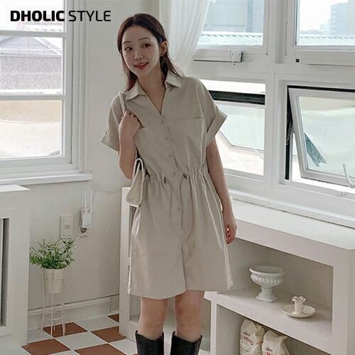 パンツ ボトムス オールインワン 半袖 カラーネック ウエスト ストリング ドローコード お出かけ 着回し カジュアル ラフ 楽ちん 無地 夏 :1686082:DHOLIC - 通販 ...