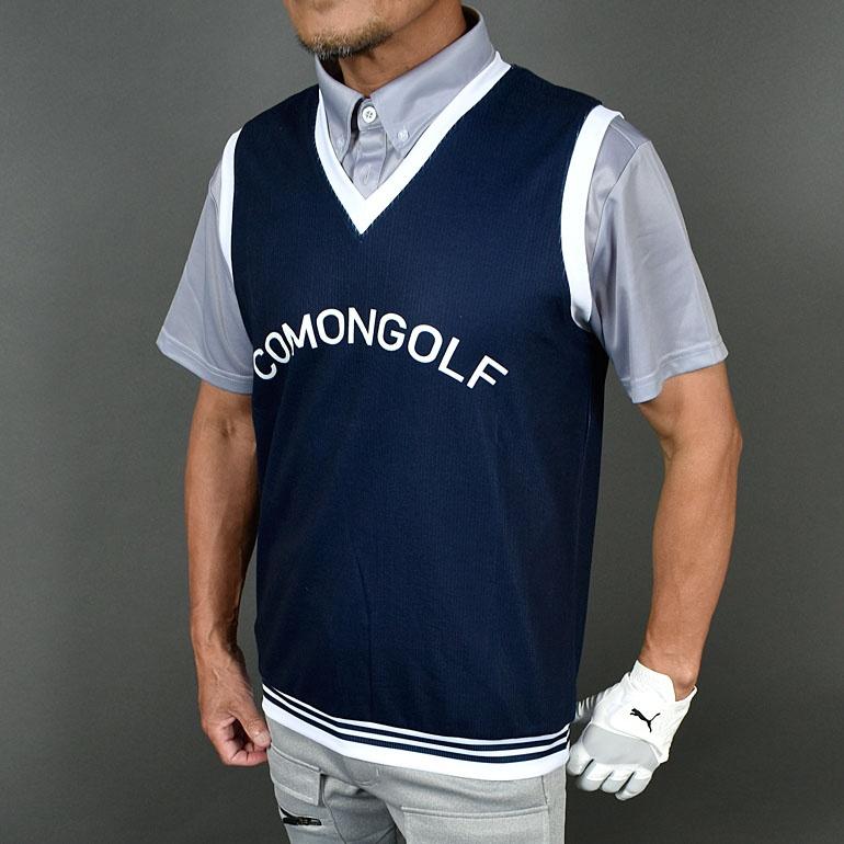 COMONGOLF ゴルフウェア メンズ 春夏 ベスト Vネック ドライ素材 ストレッチ ゴルフ トップス おしゃれ ゴルフトップス 秋 サンタリート コモンゴルフ CG-BS302S ...