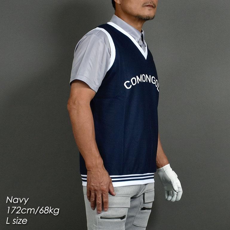 COMONGOLF ゴルフウェア メンズ 春夏 ベスト Vネック ドライ素材 ストレッチ ゴルフ トップス おしゃれ ゴルフトップス 秋 サンタリート コモンゴルフ CG-BS302S ...