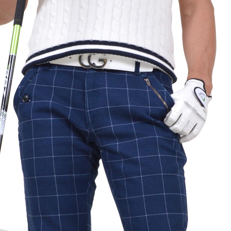 COMONGOLF ゴルフウェア メンズパンツ 秋冬 ゴルフパンツ 大きいサイズ ズボン ストレッチ スリット入り おしゃれ チェック柄 秋 ...