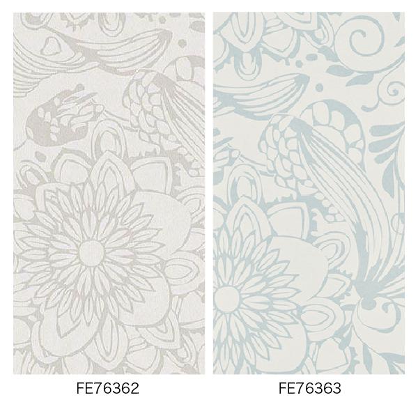 サンゲツ 壁紙 クロス のり付き DIY リフォーム 花柄 アラベスク 抗菌 水まわり ファイン ホワイト ブルー FE76362(FE74558) FE76363 50cm ...