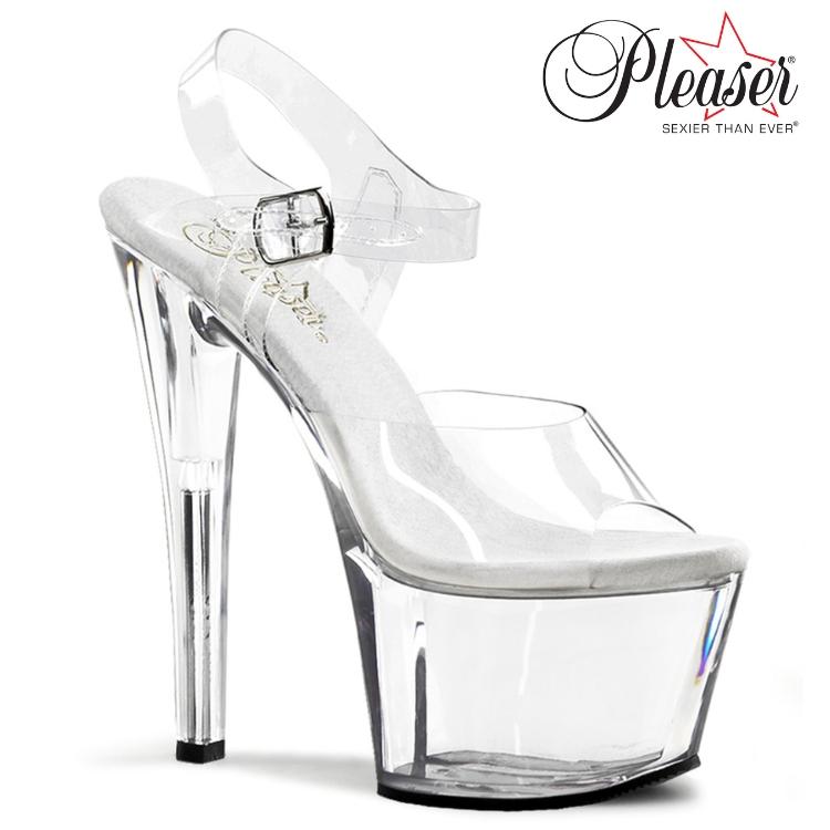 Pleaser プリーザー ヒール キャバ サンダル 厚底 18 cm クリア アンクルストラップ ハイヒール ピンヒール 大きいサイズ 靴 レディース メンズ 取寄 : ハイヒール厚底靴の ...