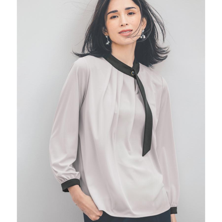 dinos トップス シャツ ブラウス 多機能ジャージー 配色ボウタイブラウス（日本製） 356101 : ディノス Yahoo!ショッピング店 - 通販 - Yahoo!ショッピング