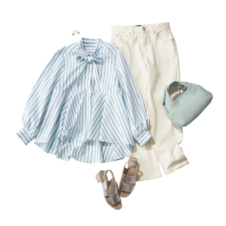 dinos トップス プリント 柄トップス 先染めマルチストライプ ボウタイブラウス 353301 : ディノス Yahoo!ショッピング店 - 通販 - Yahoo!ショッピング