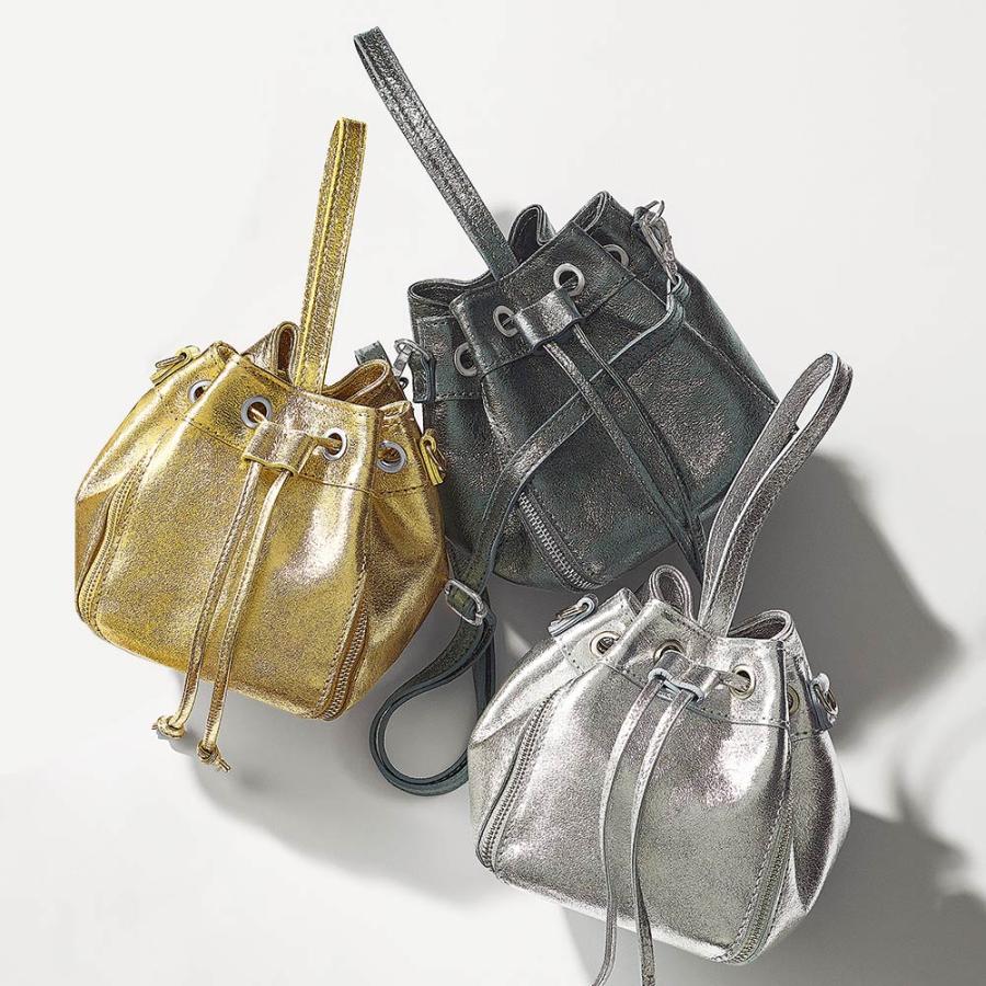 バッグ パーティ フォーマルバッグ M Rose/エンメローズ メタリックレザー 巾着バッグ（イタリア製） 271802 : ...