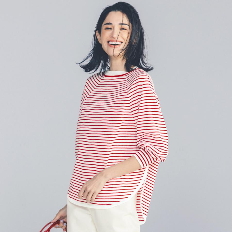 dinos トップス プリント 柄トップス リネンコットン ラグランスリーブ ボーダープルオーバー 357002 : ディノス Yahoo!ショッピング店 - 通販 - Yahoo!ショッピング