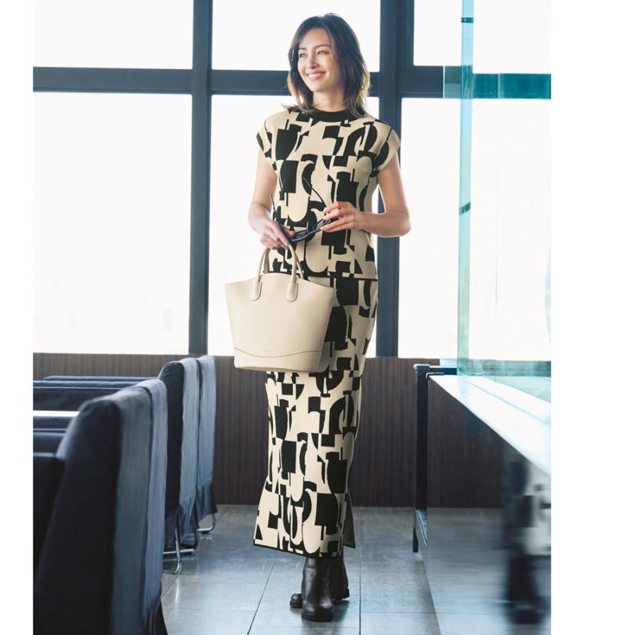 トップス プリント 柄トップス ストレッチ 洗える ノースリーブ 幾何学柄ダブルジャカードニットシリーズ プルオーバー F10901 ...