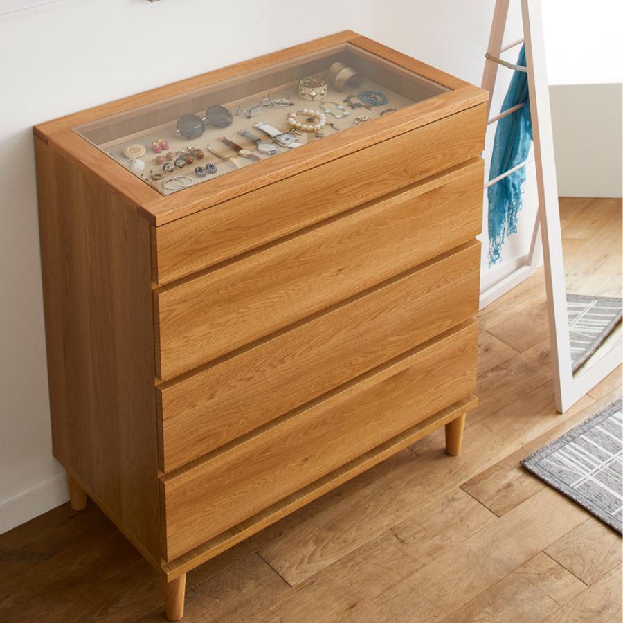 家具 収納 小物収納 収納ボックス ジュエリーボックス アクセサリーケース 北欧ジュエリー収納付チェスト ロータイプ 幅80cm・4段（高さ ...