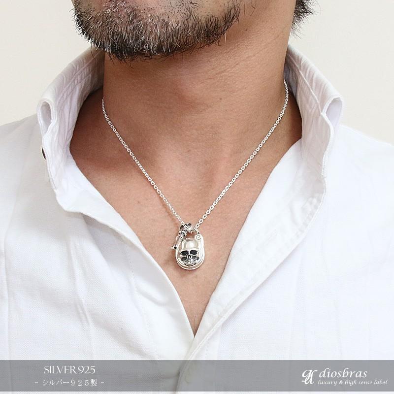 南京錠 鍵 スカル ペンダント トップ ネックレス シルバー 925 南京錠 鍵 スカル ペンダント トップ ネックレス シルバー 925