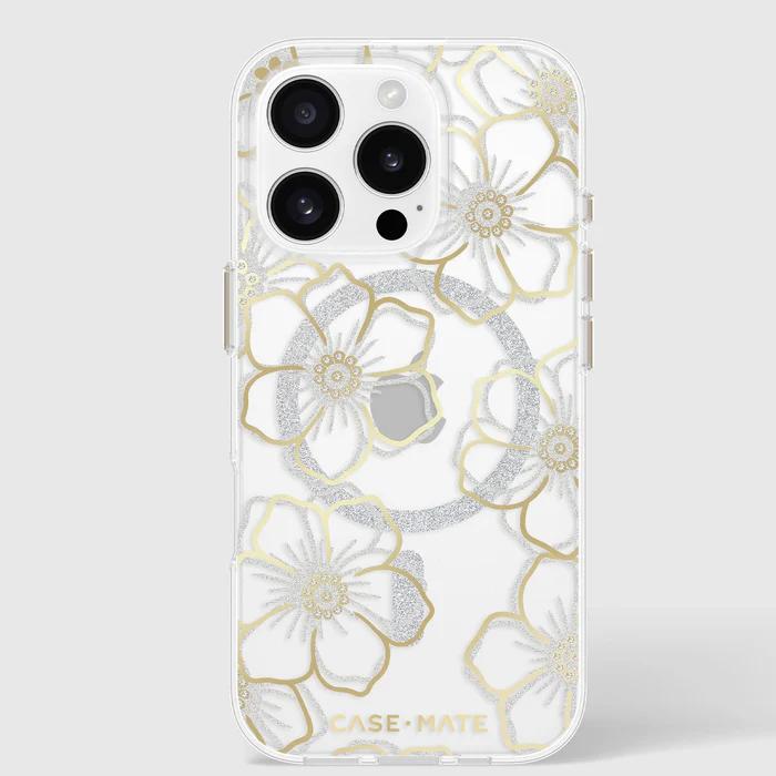 Case-Mate ケースメイト iPhone16 Pro用 MagSafe対応 ゴールド [CM054416] Floral Gems MagSafe 耐衝撃 スマホケース 透明ケース ...