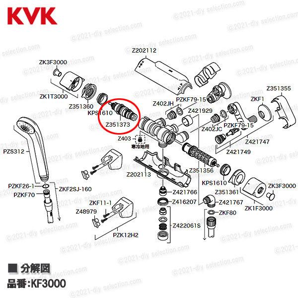 KVK サーモスタットカートリッジ PZ351373（KF3000シリーズ等用）浴室水栓 バスシャワー水栓用 構造部品 補修部品・オプションパーツ KVK純正部品 : pz351373 ...