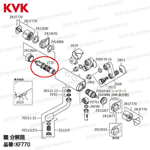KVK サーモスタットカートリッジ Z77F（KF770用）浴室水栓 バスシャワー水栓用 構造部品 補修部品・オプションパーツ KVK純正部品 : DIY SELECTION - 通販 ...