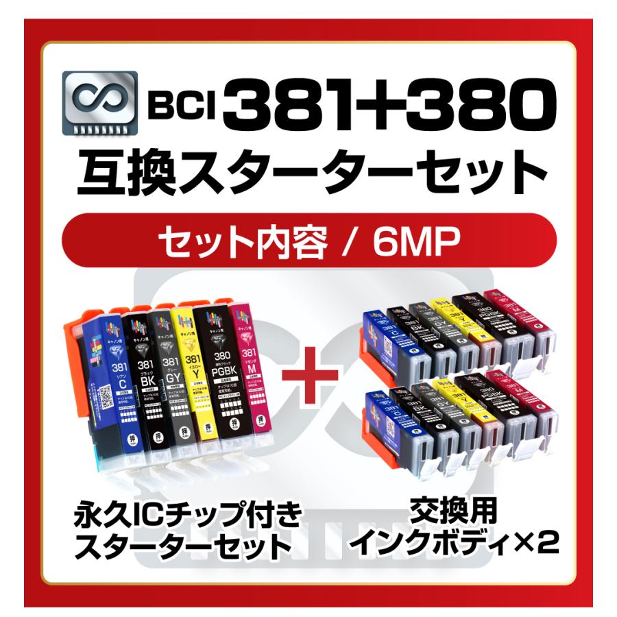 キヤノン 【永久ICチップ付き】BCI-381+380 / 6MP【スターターセット+交換用2セット】大容量 キャノン Canon 互換インクカートリッジ エコロジー ゴミ削減 PIXUS ...