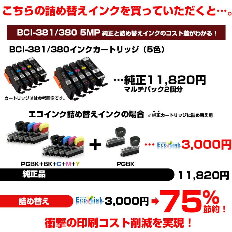 キヤノン 詰替えインク 5色パック×2 PGBKおまけ+2 BCI-381+380/5MP ワンタッチ 純正12個分 互換インク BCI-381XL 380XL BCI381 BCI380 ...