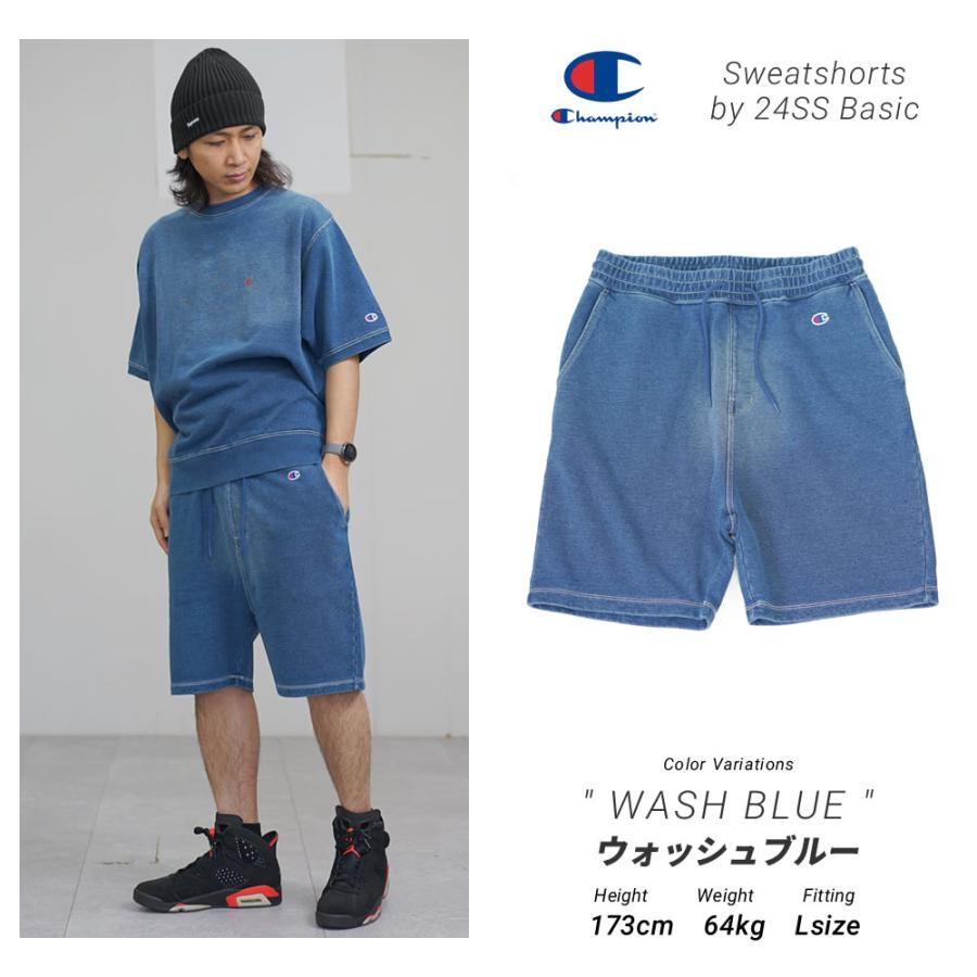 Champion チャンピオン スウェット ハーフパンツ メンズ 裏毛 インディゴ染め フェイクデニム 24SS C3-Z509 : DJドリームス - 通販 - Yahoo!ショッピング