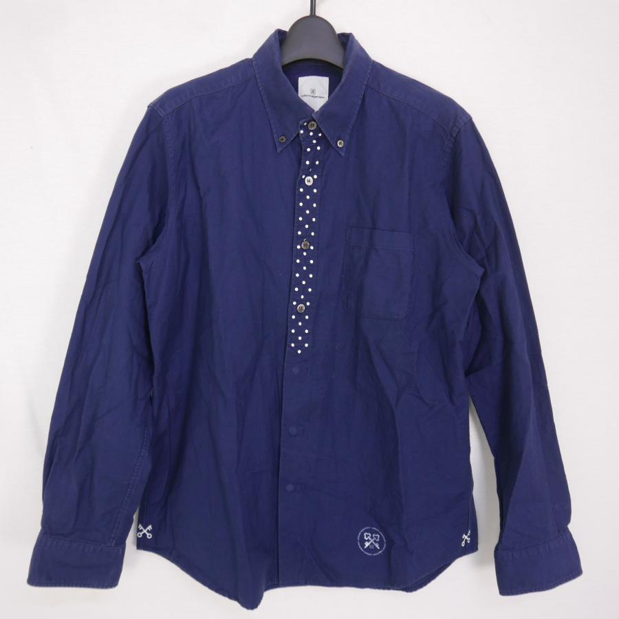 uniform experiment ユニフォームエクスペリメント メンズ フェイク プルオーバー 前立て水玉 長袖コットン シャツ 紺 ...