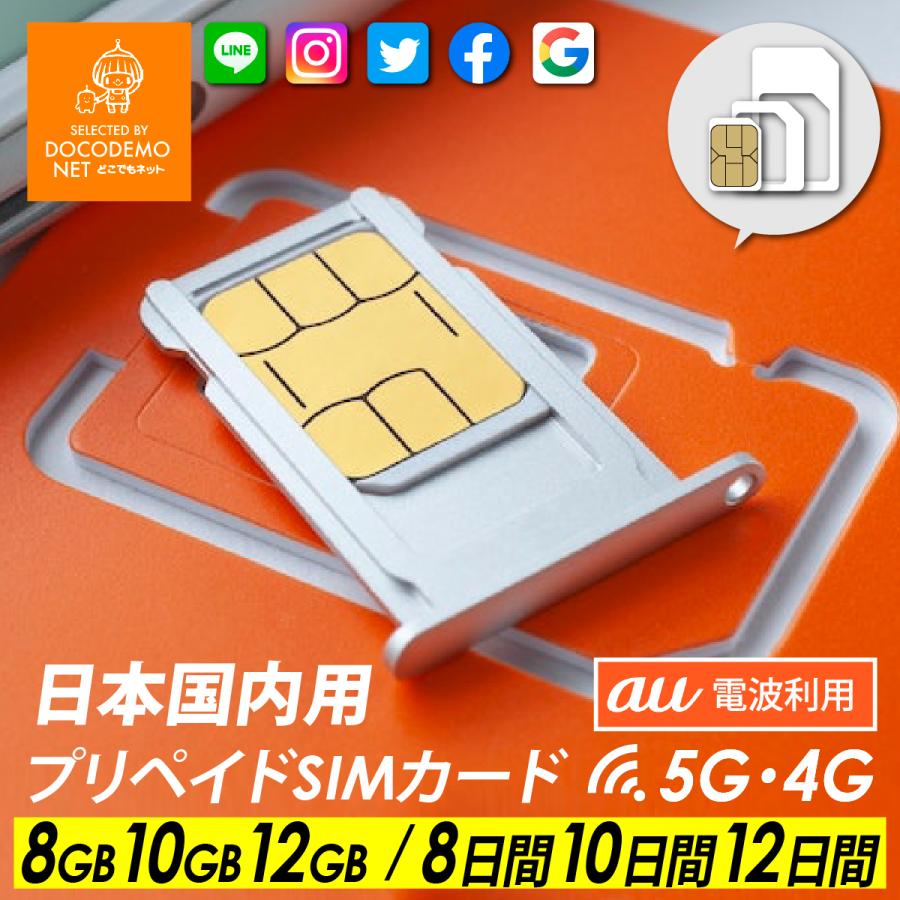 日本国内用 プリペイド SIMカード KDDI au 電波利用 5G/4G データ通信【8GB/8日★10GB/10日★12GB/15日】使い捨て 身分証明登録不要 アクティベート不要 ...