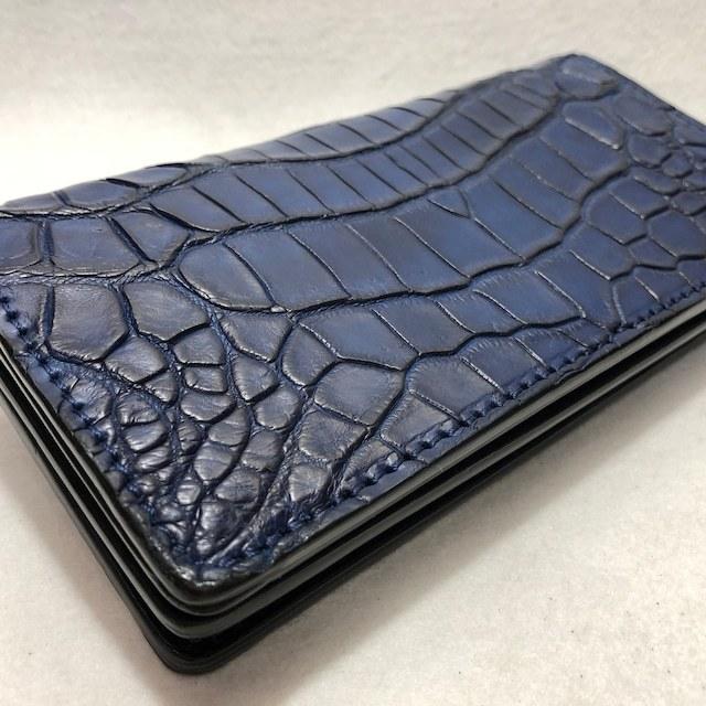 藍染め スモールクロコダイルレザー 長財布 肚クロコ 顎下 ボディー 鰐
