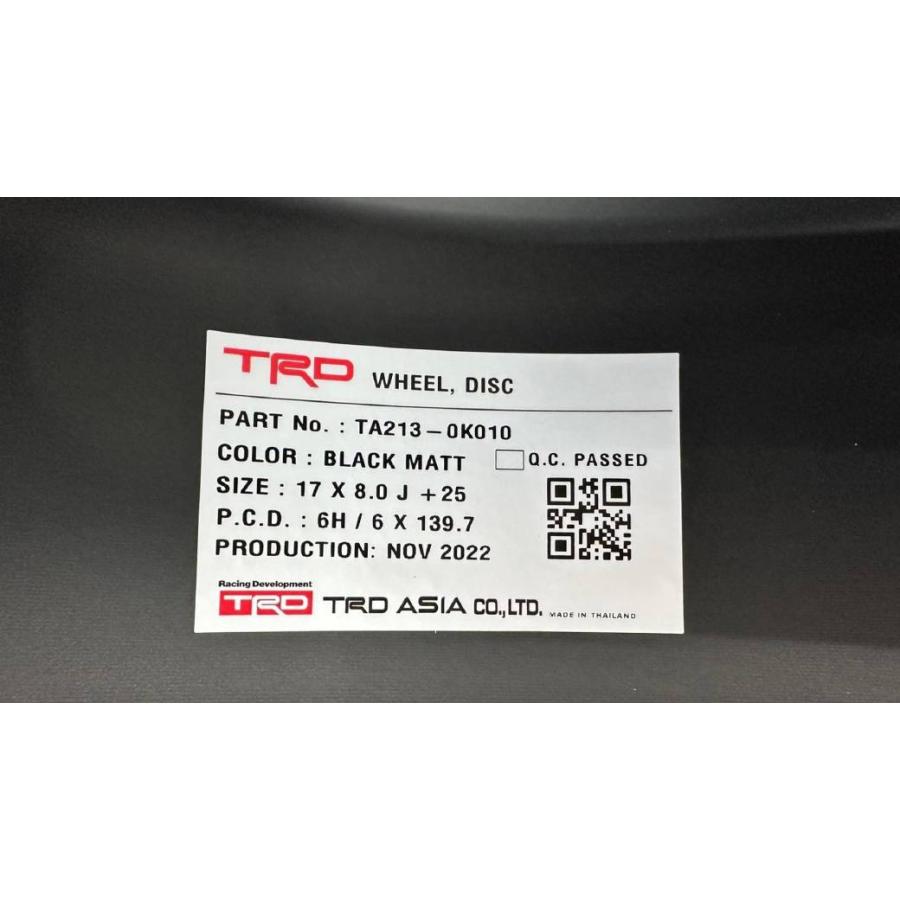 [USA TOYOTA TRD] 17インチアルミホイール 4本 17×8J 6H 139.7 +25 マットブラック トヨタ ハイラックス GUN125 2017年9月〜/TA213 ...