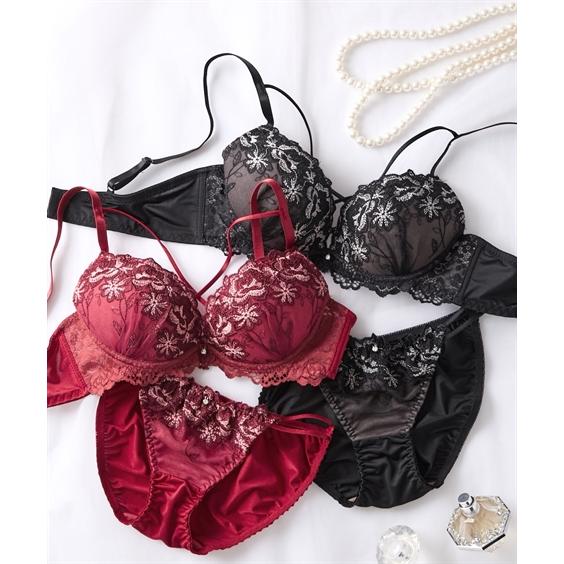 ブラショーツセット (E70/M-F80/L) 大きいサイズ ニッセン ドレッシーケミカルフラワー ブラショーツセット 女性 下着 レディース ブラジャー ショーツ セット ...